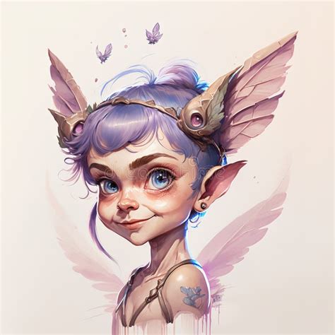 Cute Cartoon Illustration Of An Infant Fairy With Pixie Purple Hair