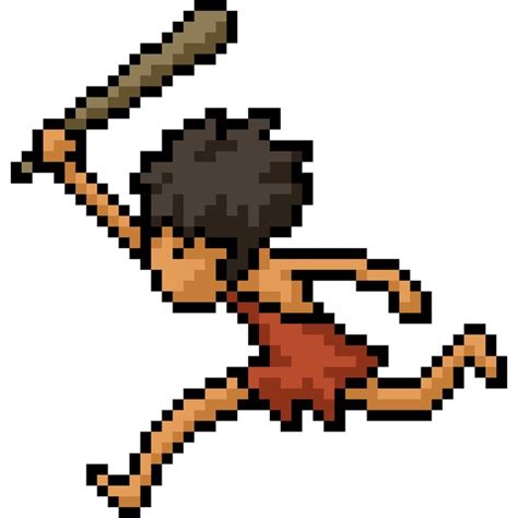 Premium Vector Pixel Art Of Caveman Stick Run