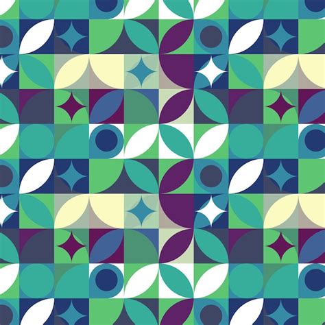 Premium Vector Geometric Pattern With Squares Circles Rhombuses Abstract Shapes White Green