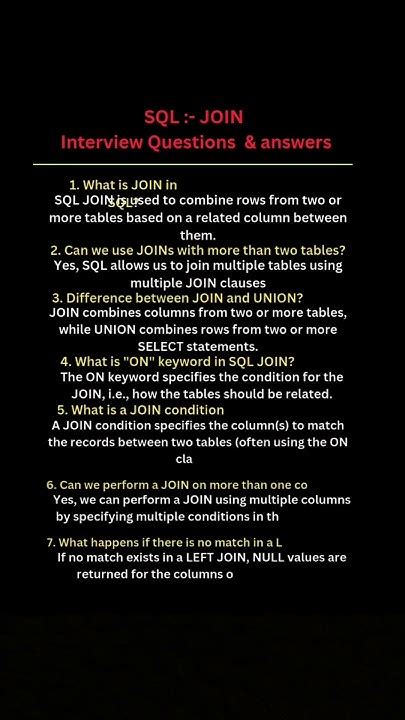 Sql Joins Interview Questions And Answer Coding Programming