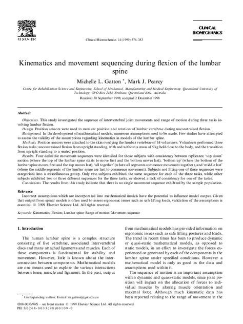 Pdf Kinematics And Movement Sequencing During Flexion Of The Lumbar Spine
