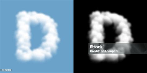 알파벳 대문자 세트 문자 D 구름 또는 연기 패턴 투명 한 그림 격리 된 플 로트에 파란 하늘 배경 불투명 마스크 벡터 Eps 10 0명에 대한 스톡 벡터 아트 및 기타