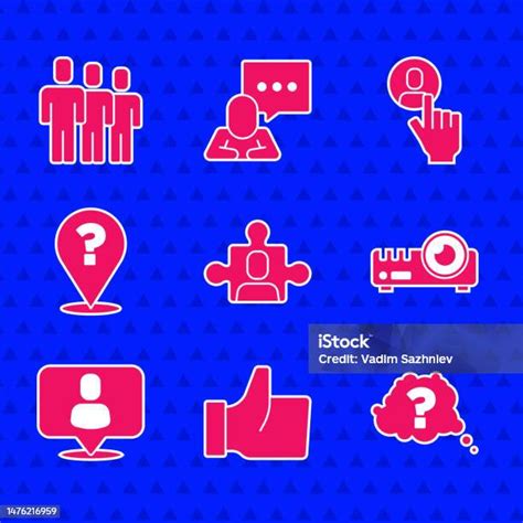 프로젝트 팀 기반 손 좋아요 물음표 미디어 프로젝터 헤드 헌팅 및 사용자 그룹 아이콘을 설정합니다 벡터 0명에 대한 스톡 벡터