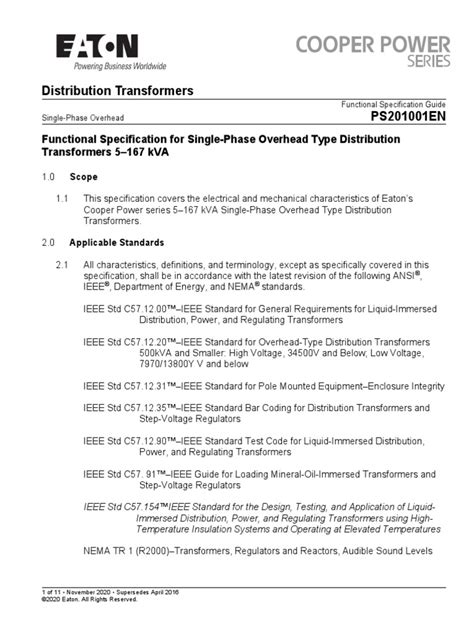 Functional Specification For Single Phase Overhead Type Distribution Transformers 5 167 Kva