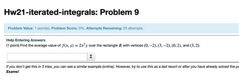 Solved Hw21 Iterated Integrals Problem 9 Problem Value 1