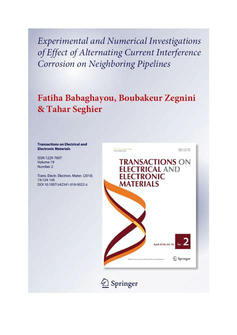Pdf Experimental And Numerical Investigations Of Effect Of Alternating Current Interference