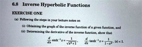 solved 6 8 inverse hyperbolic functions exercise one a following the