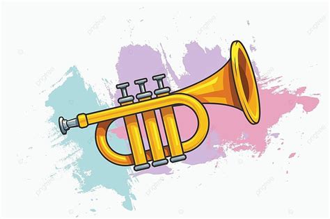 A Cartoon Style Gold Trumpet Colorful Splash Sound Musical Line Vector