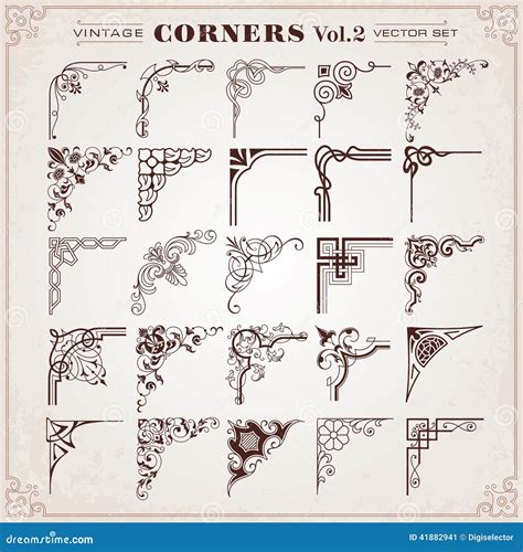 Vintage Design Elements Corners And Borders Stock Vector Illustration