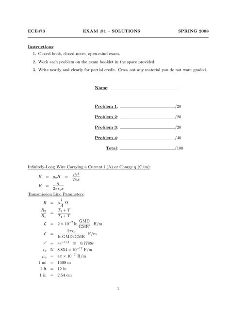 Exam 1 With Solution Power System Analysis I Ece 473 Exams