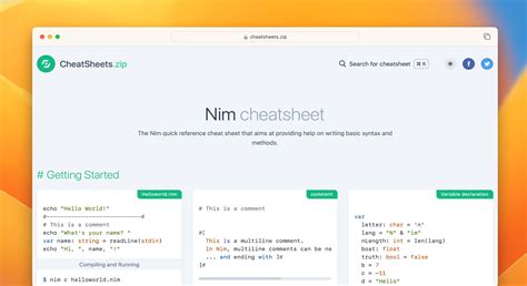 Nim Cheat Sheet And Quick Reference