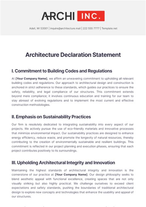 Free Architecture Declaration Statement Template To Edit Online