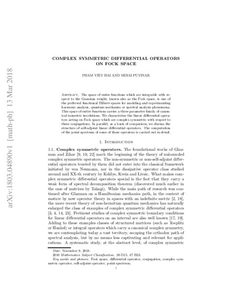 Pdf Complex Symmetric Differential Operators On Fock Space