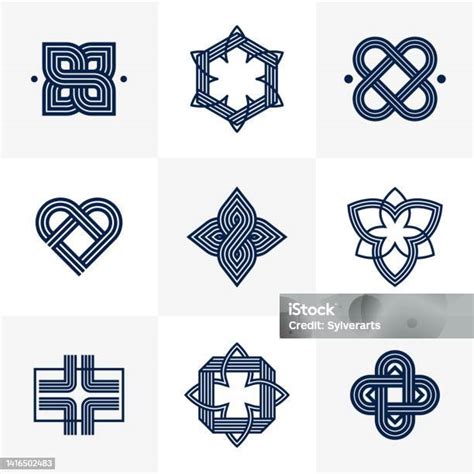 얽힌 선 빈티지 스타일 아이콘 컬렉션 추상 기하학적 선형 기호 벡터 세트 로고 생성을위한 그래픽 디자인 요소 뒤엉킴에 대한 스톡 벡터 아트 및 기타 이미지 Istock