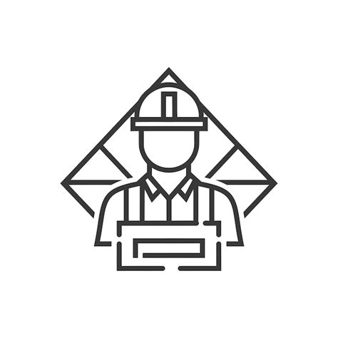 Line Art Illustration Of A Construction Worker With A Hard Hat