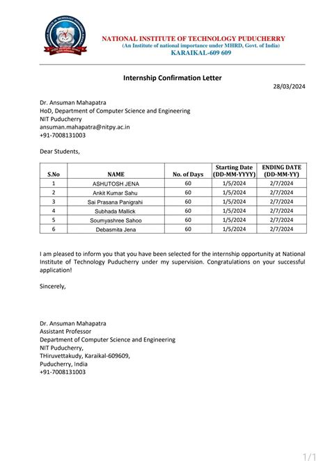 Internship Nitpuducherry Ankit Kumar Sahu