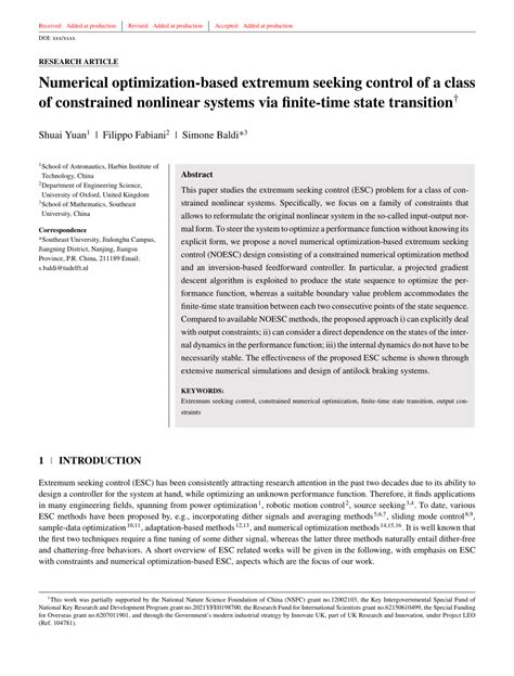 Pdf Numerical Optimization‐based Extremum Seeking Control Of A Class Of Constrained Nonlinear