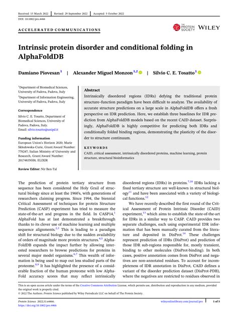 Pdf Intrinsic Protein Disorder And Conditional Folding In Alphafolddb