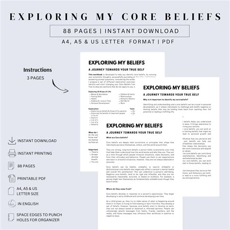 Discover Your Core Beliefs Workbook Identify Core Beliefs Worksheets Self Discovery Challenge