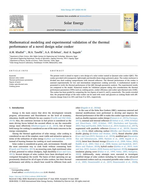 Pdf Mathematical Modeling And Experimental Validation Of The Thermal Performance Of A Novel