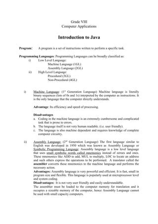 Grade Introduction To Java DOC Programming Languages Computing