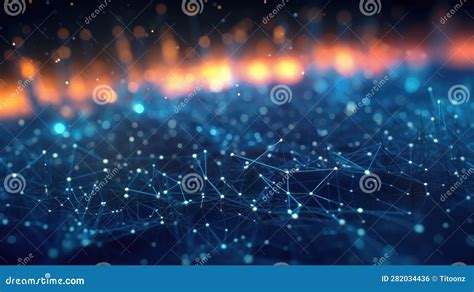 Abstract Blue Technology Background With A Cyber Network Grid And Connected Particles Stock