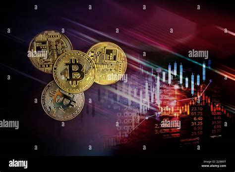 Four Golden Bit Coin Model And Stock Market Graph For Crypto Currency