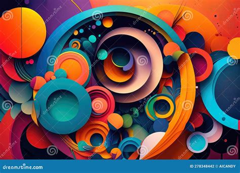 Vibrant Mixed Media Composition With Overlapping Circular Shapes And Textures In A Rainbow Of