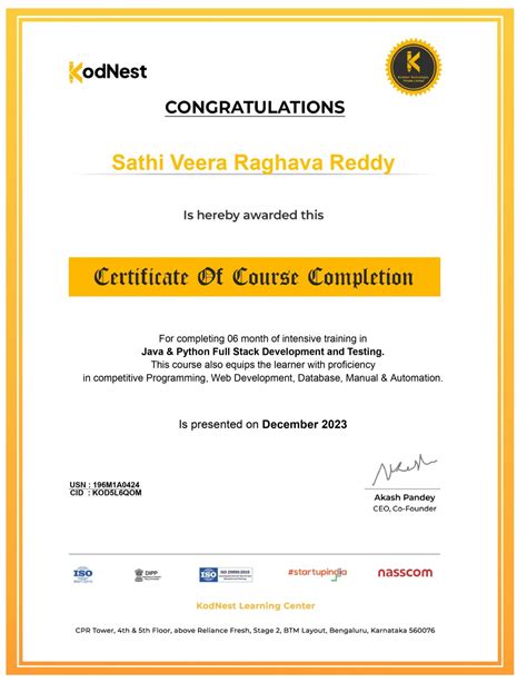 Veera Raghava Reddy On Linkedin Kodnestcertification Codingexcellence Techinnovation Kodnest