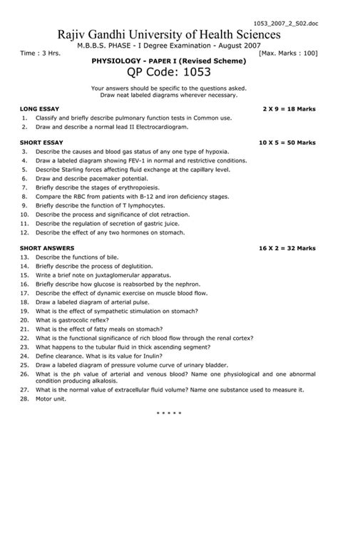 Mbbs 1yr 2007 Aug R Question Paper Which Is A Great Use Pdf