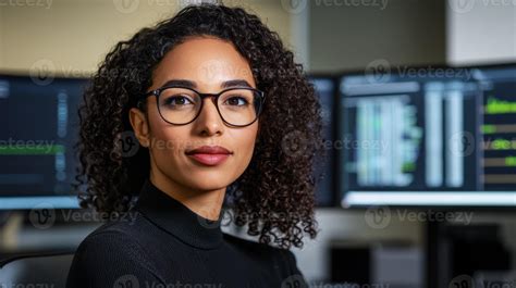 Female Data Scientist Working With Complex Algorithms On Multiple