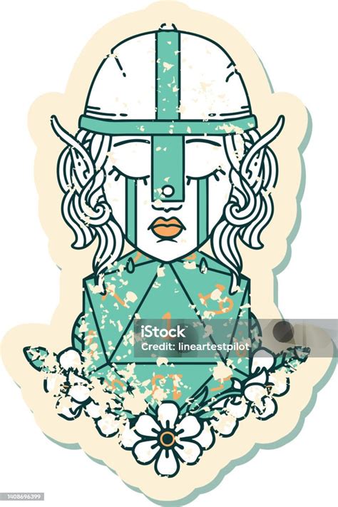 슬픈 엘프 파이터 캐릭터 자연 하나의 D20 롤 일러스트 군용헬멧에 대한 스톡 벡터 아트 및 기타 이미지 군용헬멧 꼬마