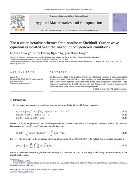 Pdf The N Order Iterative Schemes For A Nonlinear Kirchhoffcarrier Wave Equation Associated