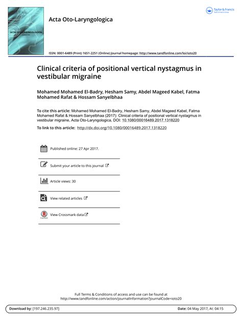 Pdf Clinical Criteria Of Positional Vertical Nystagmus In Vestibular