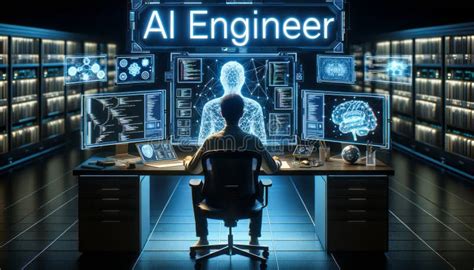 Futuristic Workstation 3d Ai Engineer Immersed In Holographic Code And