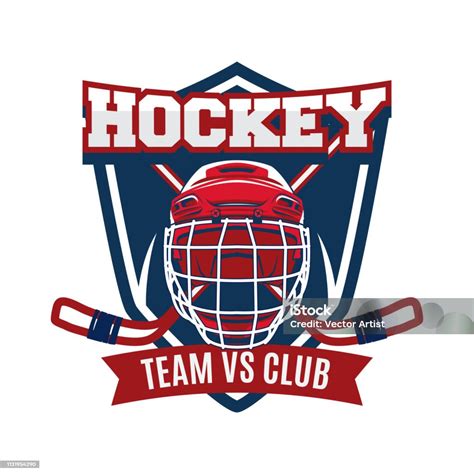 하 키 팀 로고 디자인 벡터 템플릿입니다 스포츠 클럽 배지 정체성 로고 그래픽으로 헬멧 그림 0명에 대한 스톡 벡터 아트 및