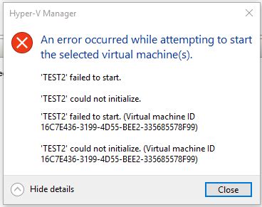 Windows Hyper V Could Not Initialize VM Server Fault
