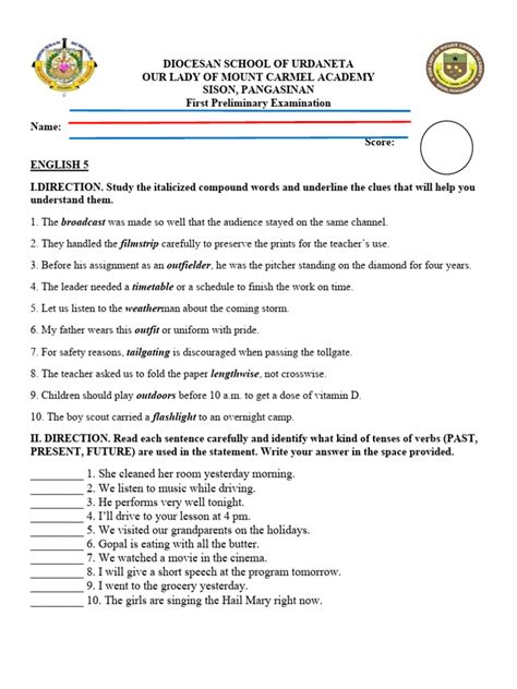 1st Prelim Exam Grade 5 Pdf Linguistics Grammar