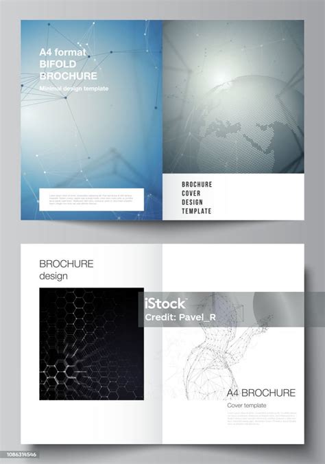두 개의 A4 형식 커버 샘플의 벡터 레이아웃 Bifold 브로셔 잡지 전단지 책자 연례 보고서에 대 한 템플릿을 디자인 합니다 기술 과학 미래 개념 추상 미래 배경 0명에