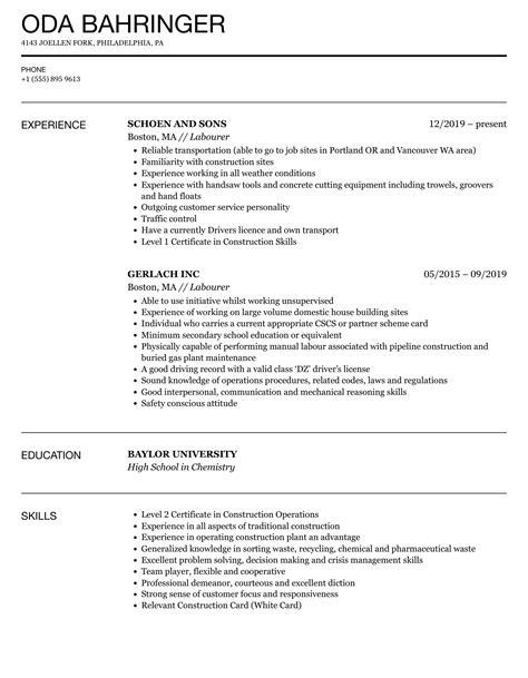 Labourer Resume Samples Velvet Jobs