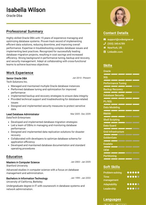Oracle Dba Resume Example For 2025 Writing Guide Cvdesigner Ai