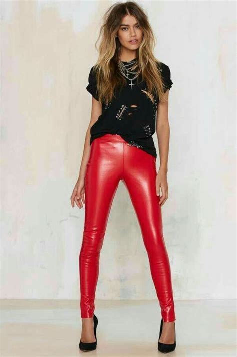 Lederlady Red Leather Pants Leather Pants Outfit Outfits With Leggings