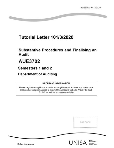 Aue Tl Auditing Notes Warning Tt Undefined Function 22 Aue37021013 Tutorial Letter 101