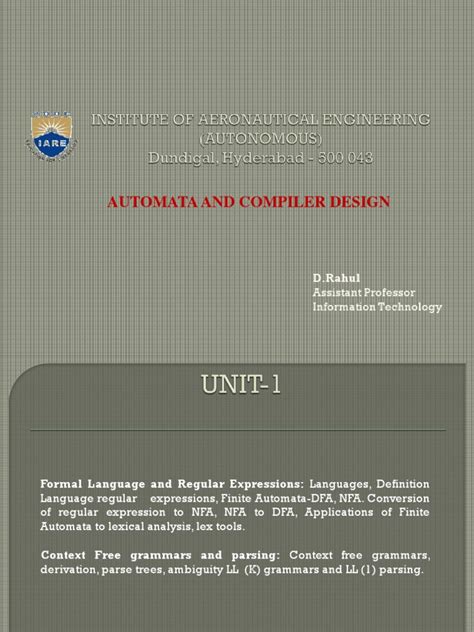 Automata And Compiler Design Drahul Pdf Parsing Compiler