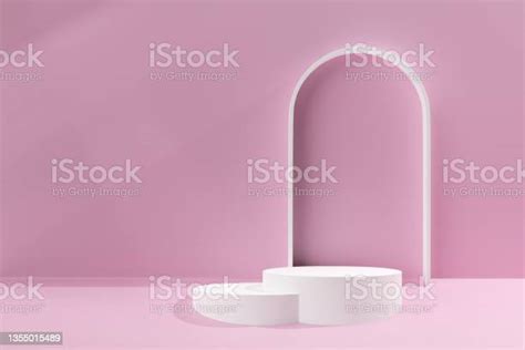 둥근 플랫폼 스탠드가있는 핑크 3d 일러스트 프리젠 테이션 제품을위한 원형 받침대 0명에 대한 스톡 사진 및 기타 이미지 0명 3차원 형태 강단 Istock