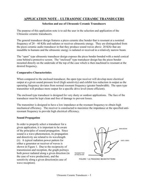 Application Note Ultrasonic Ceramic Transducers SensComp