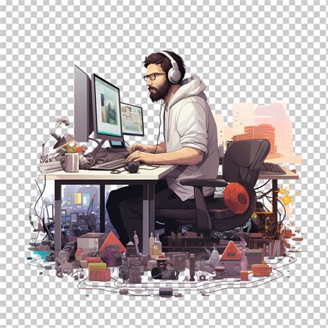 International Programmers Day Man Working At Computer Desk Png