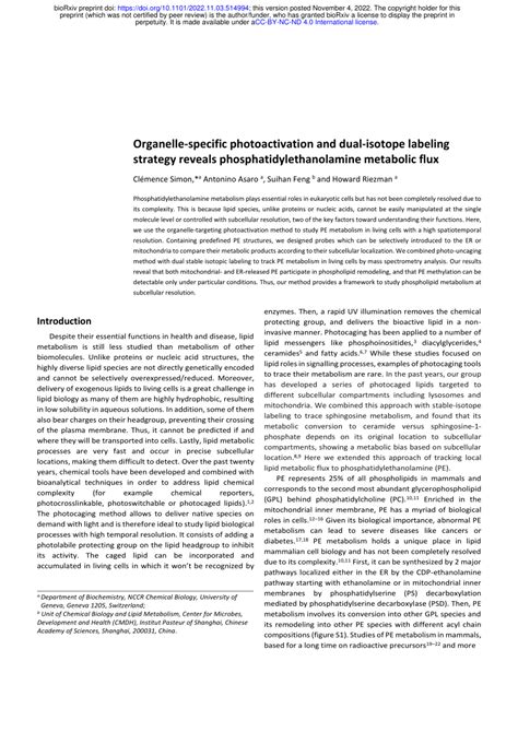 Pdf Organelle Specific Photoactivation And Dual Isotope Labeling