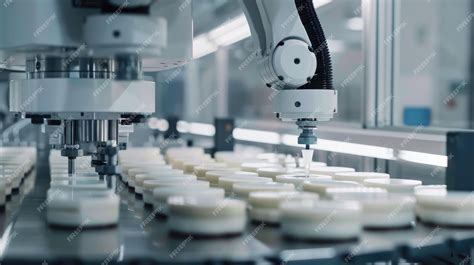 Industrial Robot Inspecting Products For Quality Control And Defect Detection On A Conveyor Belt