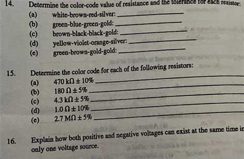 solved 14 15 16 determine the color code value of